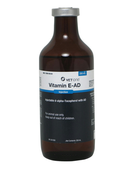 Vitamin E-AD Injectable d-alpha Tocopherol with AD, 250mL Vetone 501058