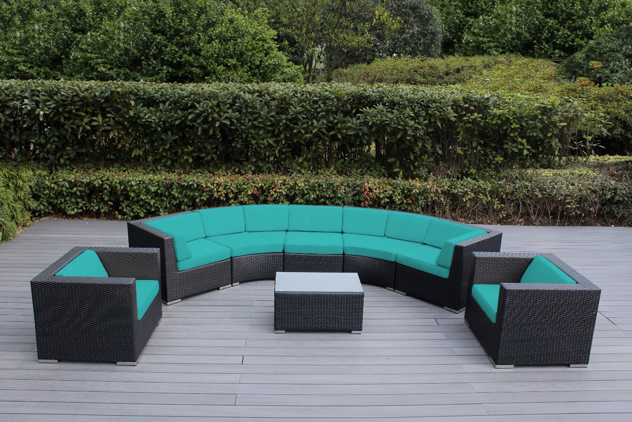 Ohana Depot 8 Piece Outdoor Patio Furniture Sectional Deep Curved Seating Set with 2 Club Chairs No Assembly Required