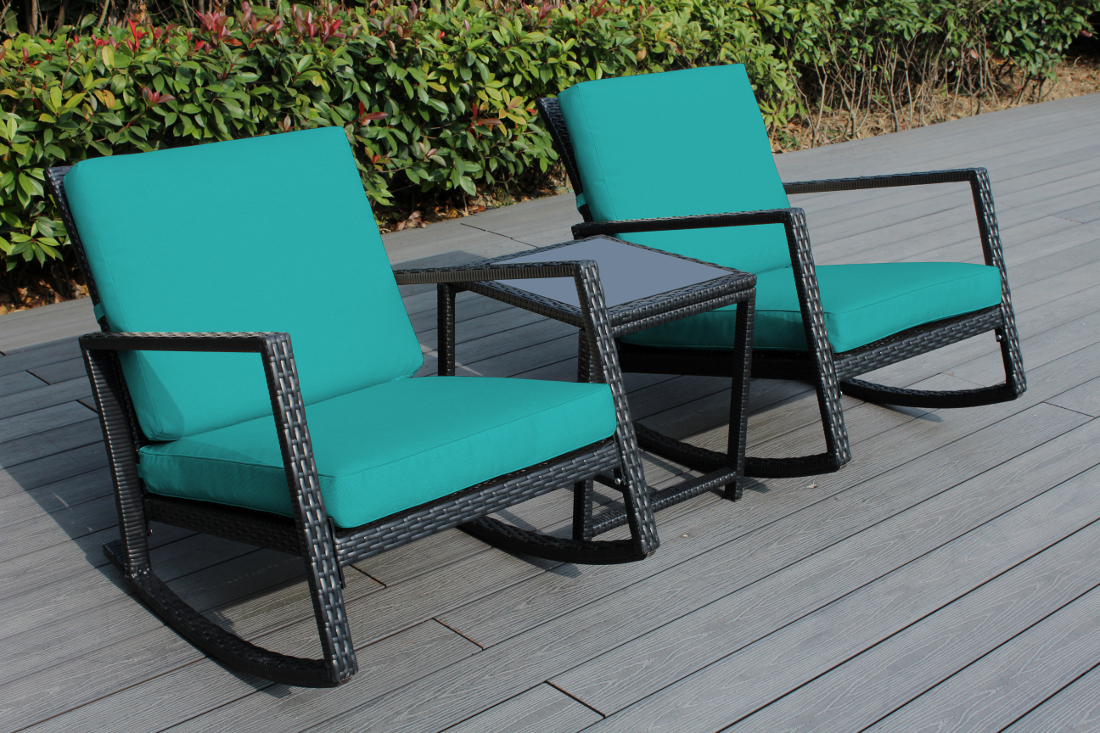 Ohana Depot 3 Piece Outdoor Patio Furniture Set with Rocking Chairs No Assembly Required
