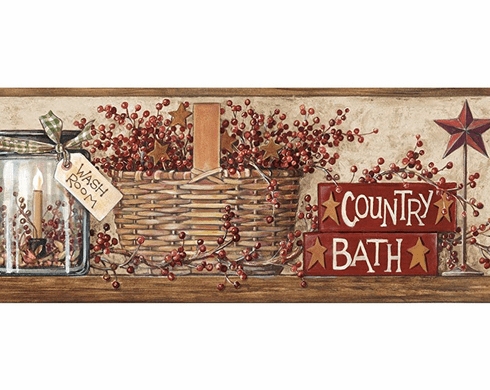 JustBorders.com-Country Bath with Outhouses Wallpaper Border