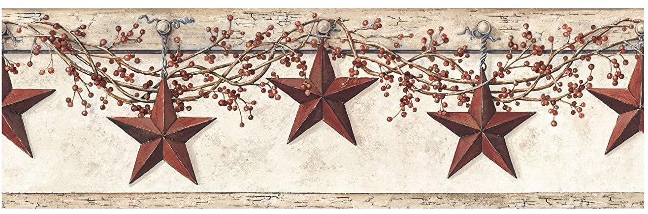 JustBorders.com-Country Hanging Star Wallpaper Border