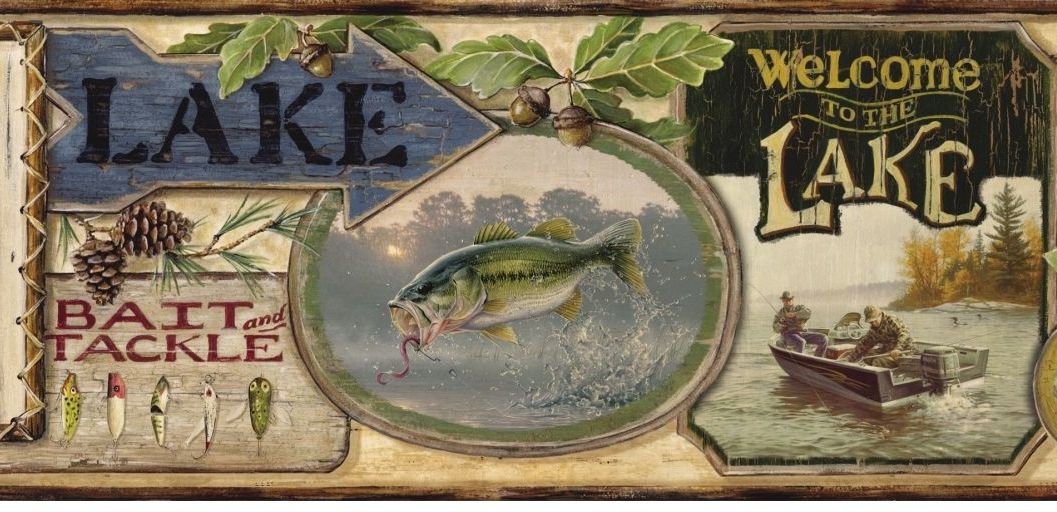 878473 Fishing Lodge Signs Wallpaper Border HTM48441b CLEARANCE ...