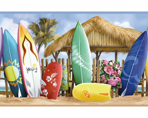 Surfside Beach Surfboard Wallpaper Border CT46111b