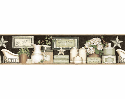 Martha Country Bath Wallpaper Border Black CTR63102b