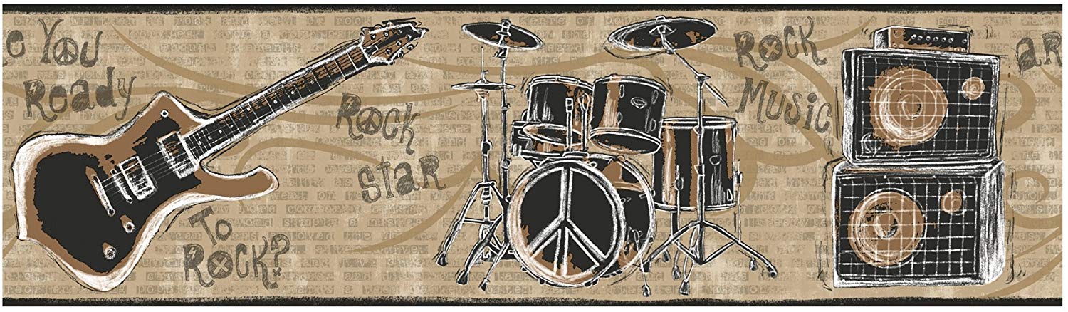 Guitar Rock N Roll Black/Brown Wallpaper Border JE3639b CLEARANCE ...