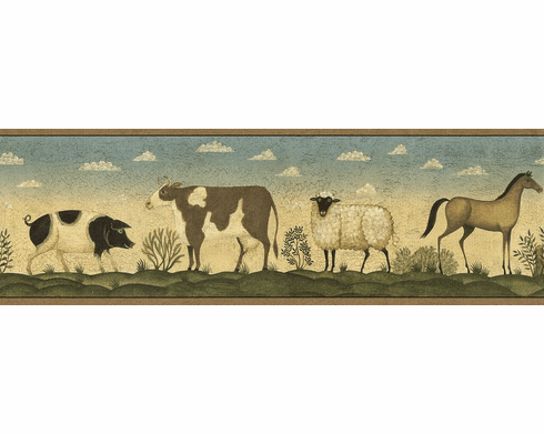 879195 Primitive Folk Art Animals Wallpaper Border 250b69203 CLEARANCE ...