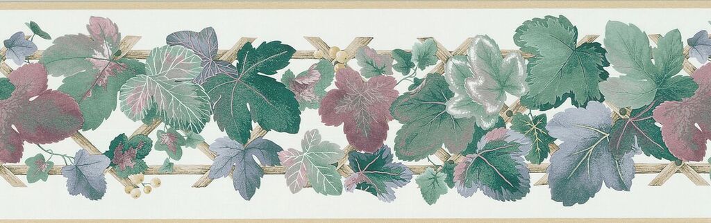 879216 Textured Bright Green & Blue Grape Leaves Wallpaper Border ...