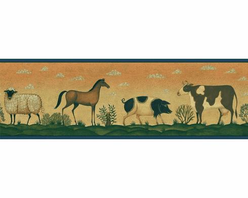 879225 Primitive Folk Art Animals Wallpaper Border 250b69200 CLEARANCE ...
