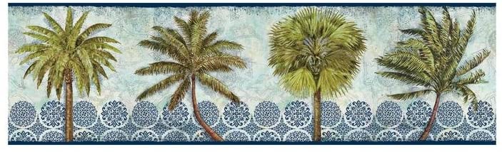 879342 Delray Palm Wallpaper Border Blue BP8175bd CLEARANCE ...