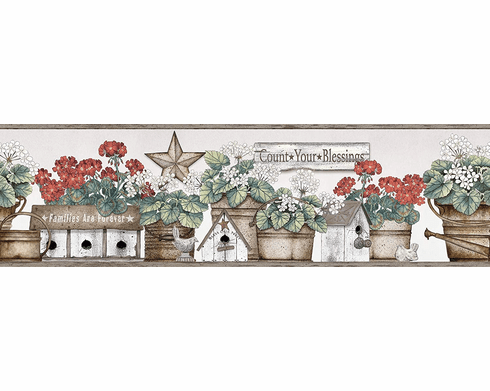 879943 Geranium Multicolor Flower Pot Wallpaper Border 3119-13581b ...