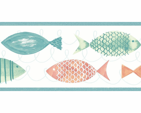 880115 Orange Teal Key West Fish Wallpaper Border Chesapeake 3113 ...