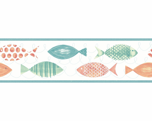 880115 Orange Teal Key West Fish Wallpaper Border Chesapeake 3113 ...