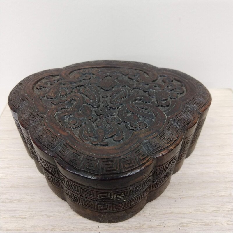 Triangle Wood Box with Carved Details