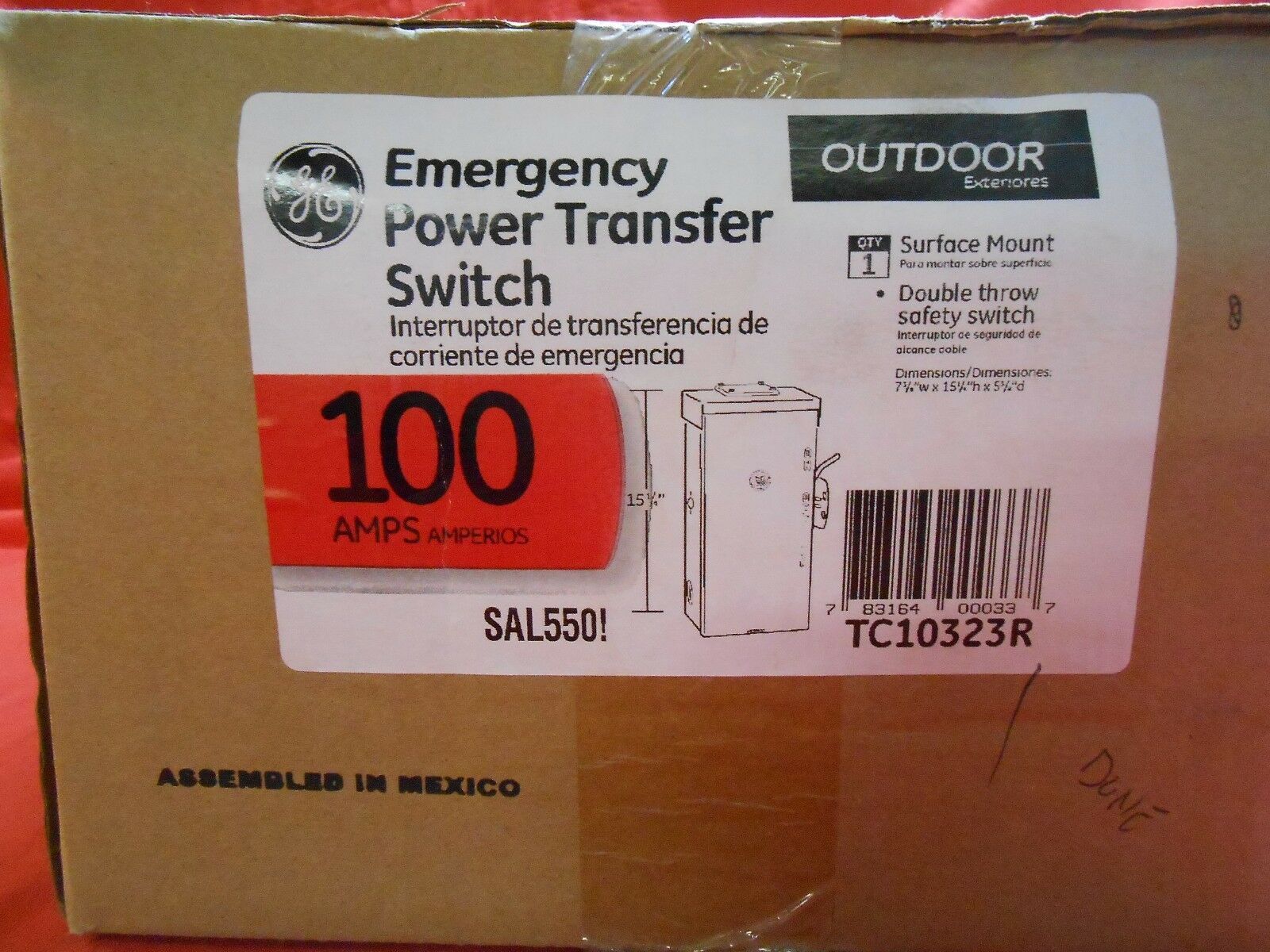 GE TC10323R OUTDOOR DOUBLE THROW DISCONNECT TRANSFER SWITCH 100A