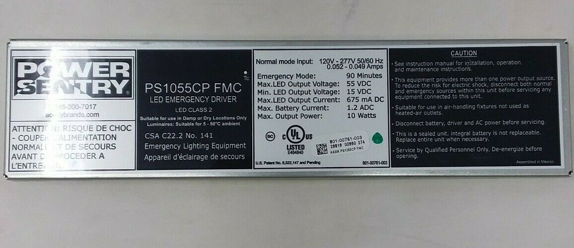 Power Sentry®, PS1055CP M9 LED Emergency Driver, LED Bulb Type, Input ...