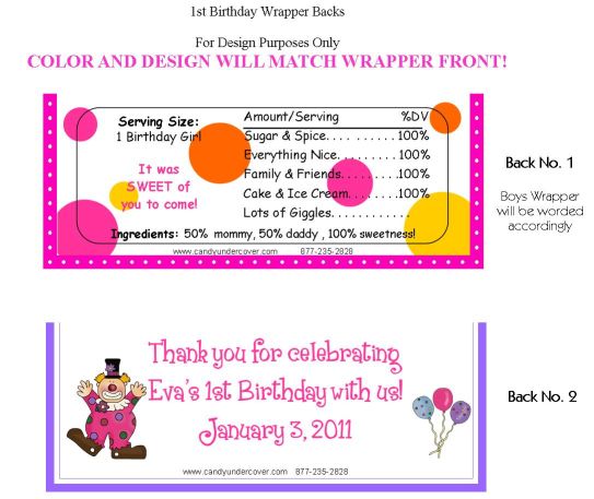 1st Birthday Candy Bar Wrappers - First Birthday Candy Bar Favors - 1st ...