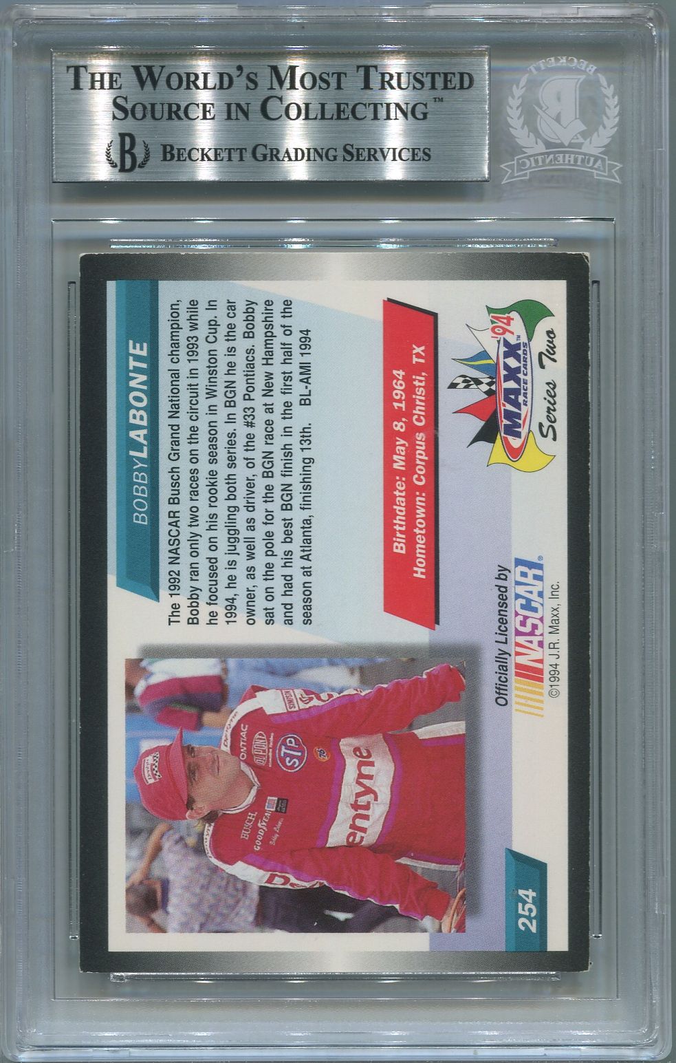 Bobby Labonte BGS Certified Authentic Autograph - 1994 MAXX