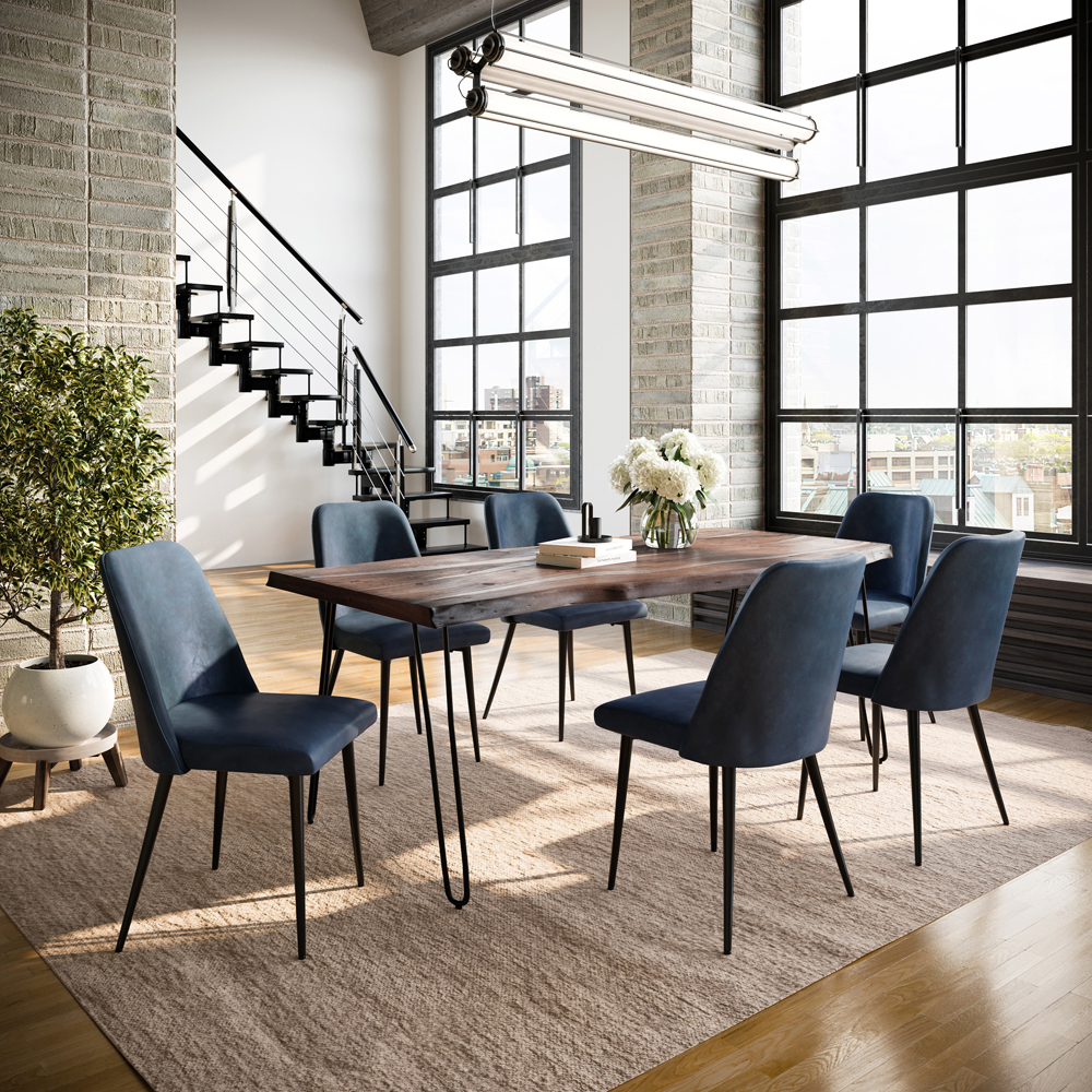 Jofran Nature s Edge Seven Piece Solid Acacia Dining Set with Upholstered Mid Century Modern Chairs Chestnut and Dark Brown 1781 79D 6 DOXCHDBN