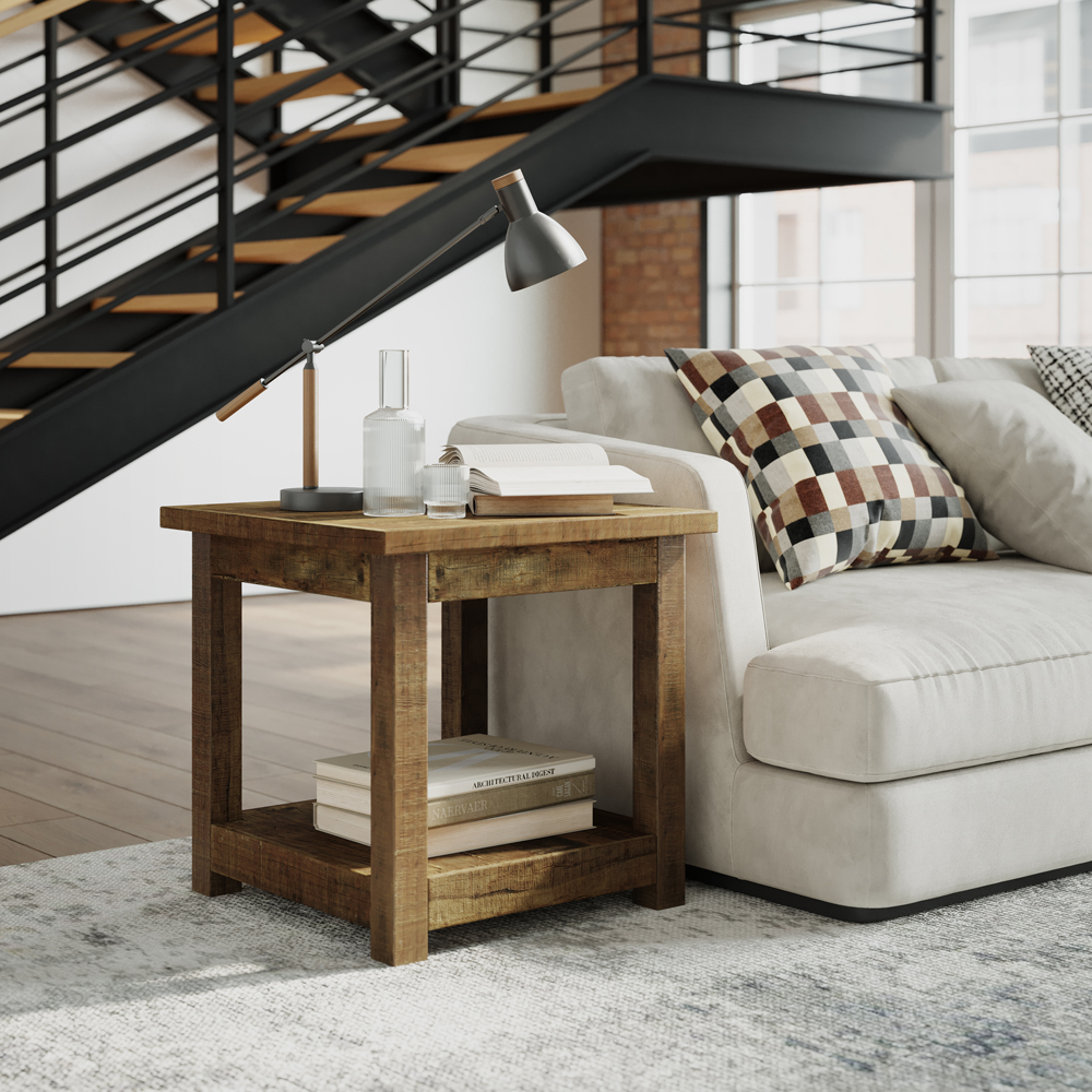 Jofran Reclamation Rustic Reclaimed Solid Wood Square End Table with Storage Shelf Rustic Unfinished Brown 2300 3