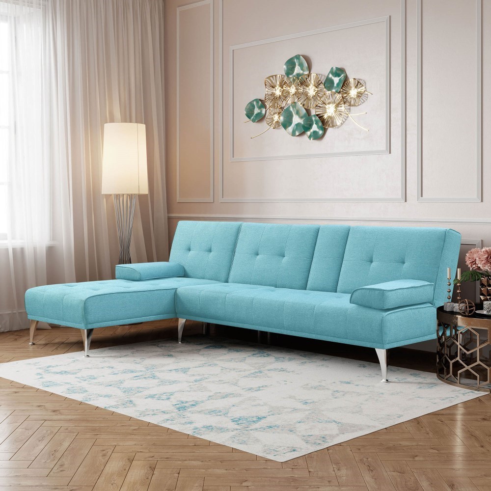 Lifestyle Solutions Serta Morgan Convertible Sectional Sofa with Reversible Chaise Sky Blue MLB SECT YUSB SET