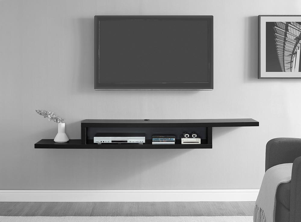 Martin Furniture Asymmetrical Wall Mounted TV Console 72 inch Black IMAS370BK