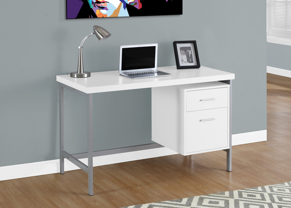 Monarch Specialties Computer Desk Home Office Laptop Left Right Set Up Storage Drawers 48 L Work Metal Laminate White Grey Contemporary Modern I 7149