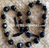 Hawaiian Kukui Necklace with Cowrie Rings - Shell Lei Necklace