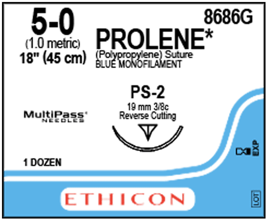 Ethicon Prolene Suture Blue Monofilament 5-0, 18" PS-2 Needle 8686G