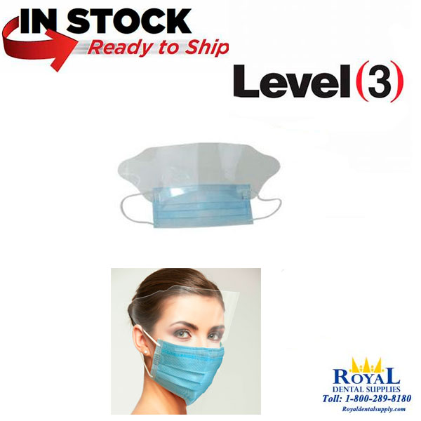 Level 3 Ear loop Mask With Eye Shield >98% BEF at 1 Micron 25/Box