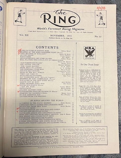 1933 November - The Ring Magazine - Barney Ross on cover