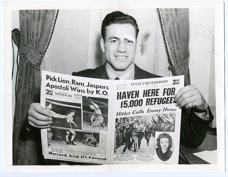 1938 Boxing FRED APOSTOLI Vintage Photograph BEATS YOUNG CORBETT III