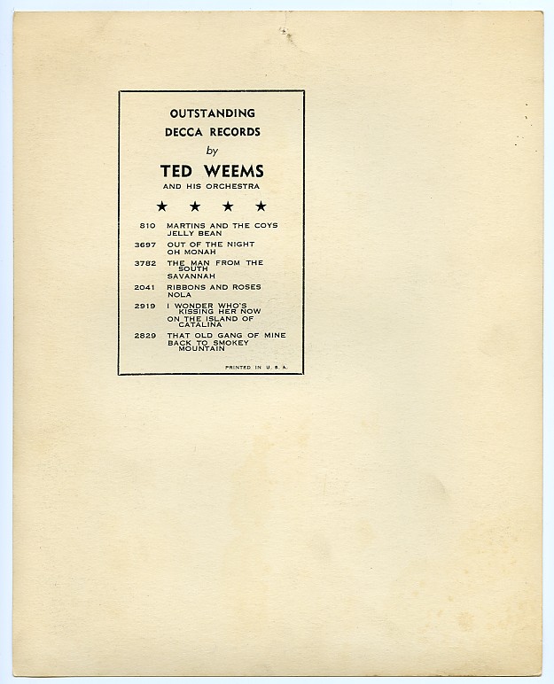 1940s TED WEEMS Decca Records Vintage Photograph Premium BANDLEADER