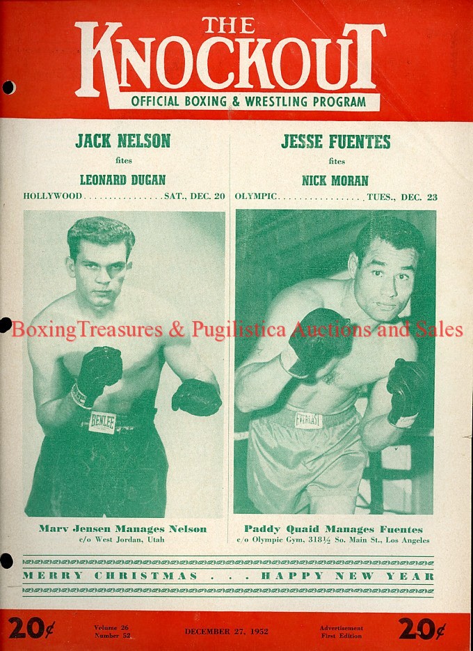 1952 December 27th JACK NELSON vs LEONARD DUGAN, JESSE FUENTES vs NICK ...