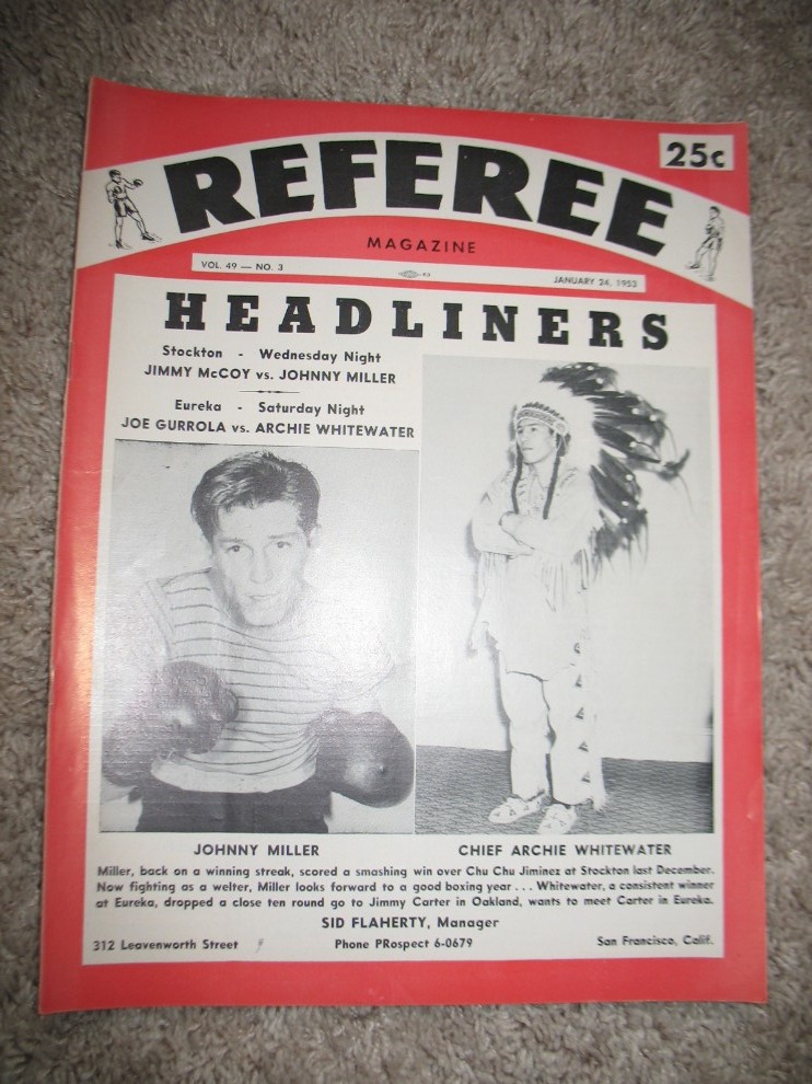 1953 January 24th JOHNNY MILLER & ARCHIE WHITEWATER Boxing REFEREE ...