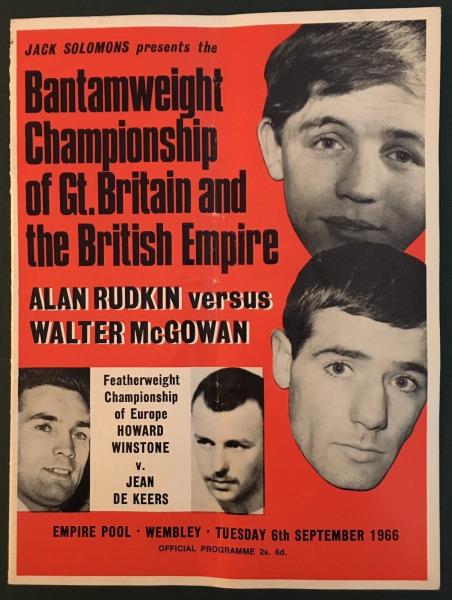 1966 ALAN RUDKIN vs WALTER McGOWAN Onsite Boxing Program KEN BUCHANAN ...