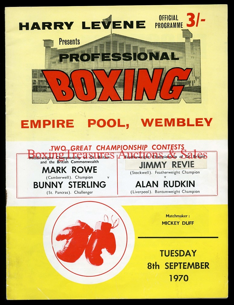 1970 MARK ROWE vs BUNNY STERLING Boxing Program JOE BUGNER vs CHUCK ...