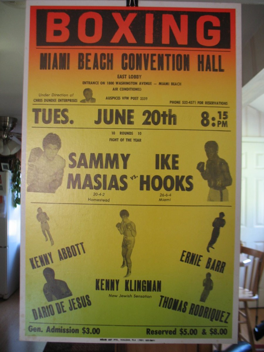 1978 IKE HOOKS vs SAMMY MASIAS Vintage Boxing Poster KENNY KLINGMAN Miami Beach, Florida