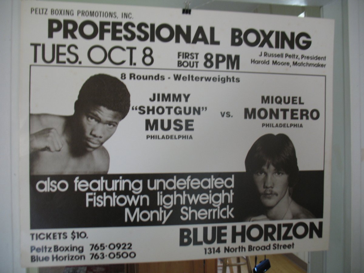 1985 JIMMY MUSE vs MIGUEL MONTERO Boxing Poster BLUE HORIZON, PHILADELPHIA
