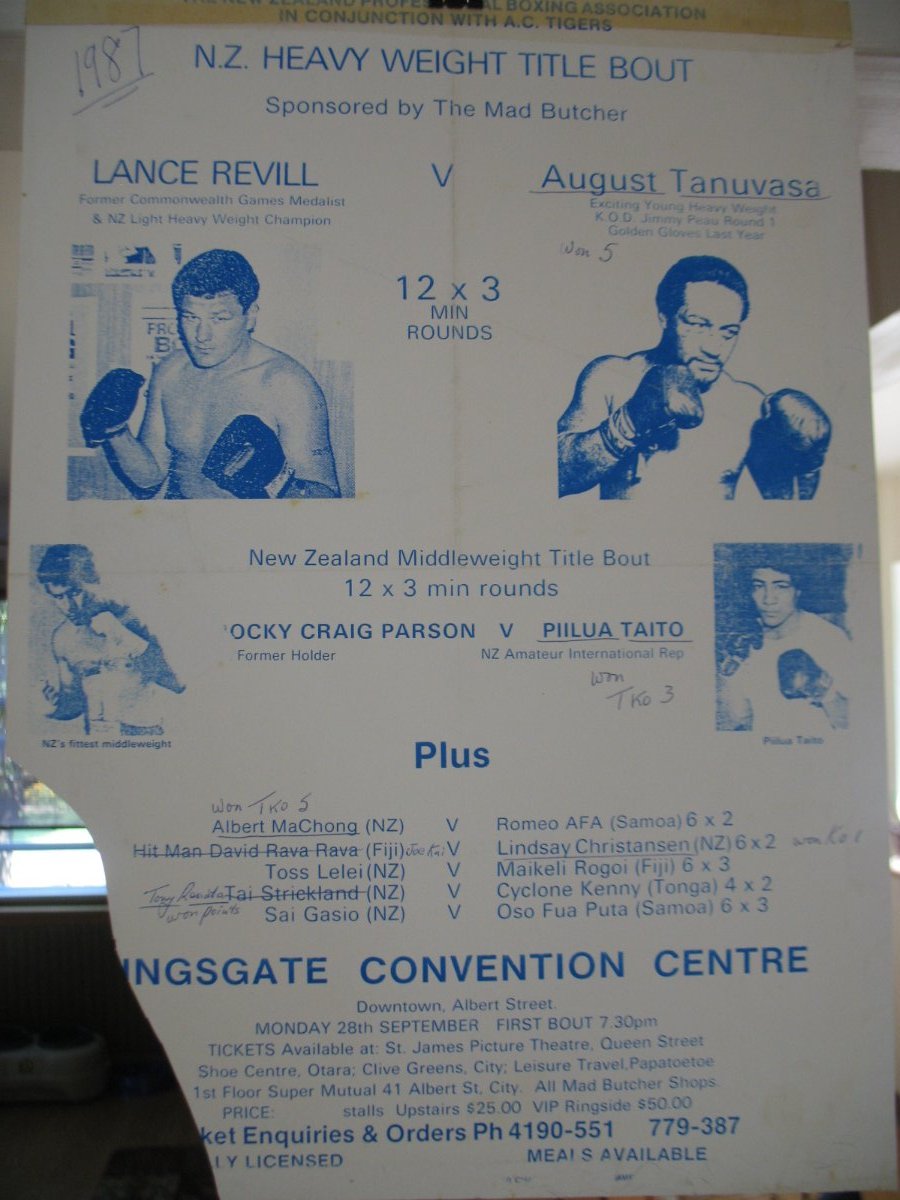 1987 LANCE REVILL vs AUGUST TANUVASA On-Site Boxing Poster NEW ZEALAND