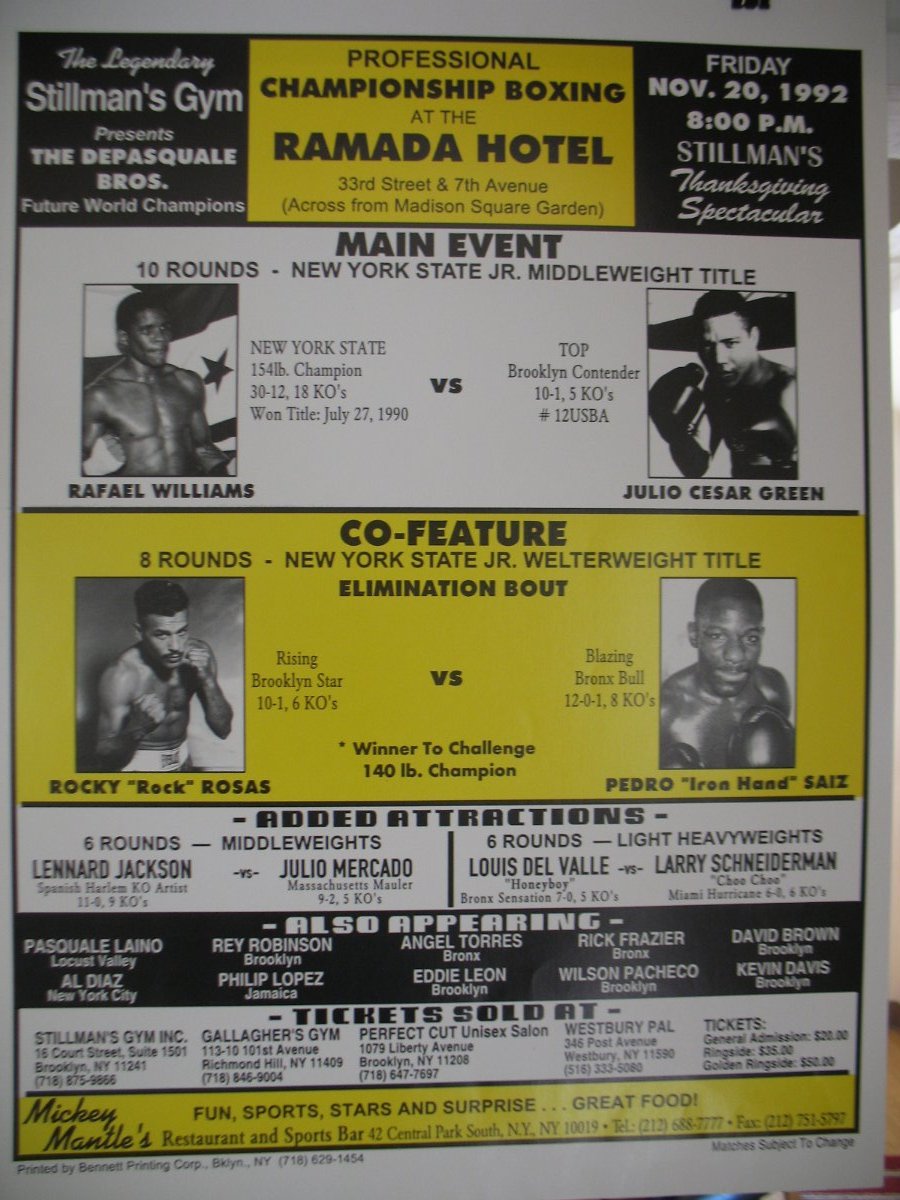 1992 RAFAEL WILLIAMS vs JULIO CESAR GREEN, ROCKY ROSAS vs PEDRO SAIZ ...