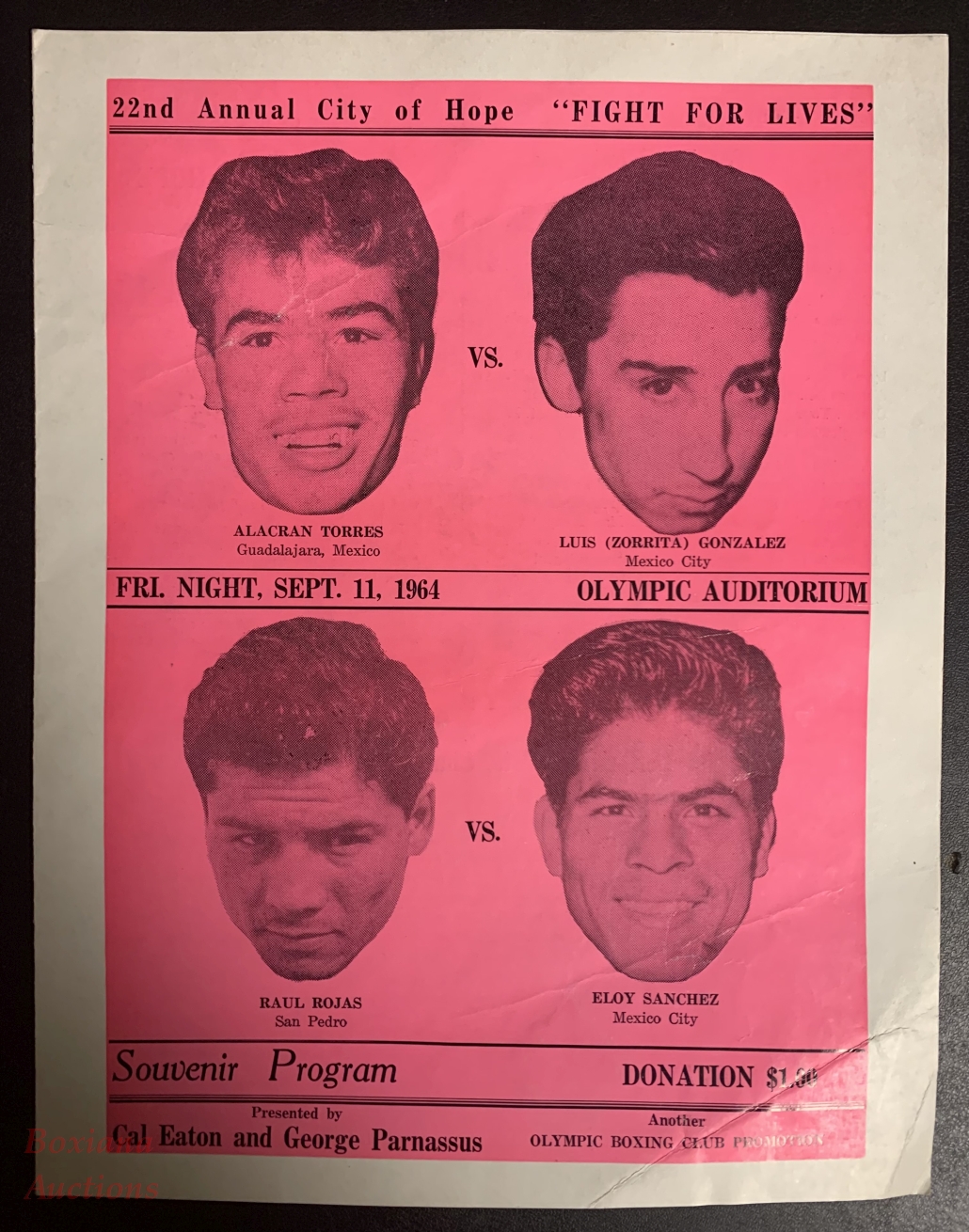 1964 RAUL ROJAS vs ELOY SANCHEZ Onsite Boxing Program OLYMPIC AUDITORIUM