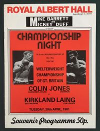 1981 COLIN JONES vs KIRKLAND LAING Onsite Boxing Program ROYAL ALBERT ...
