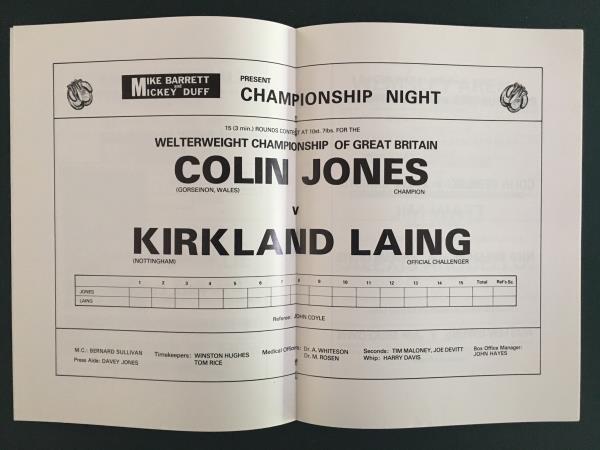 1981 COLIN JONES vs KIRKLAND LAING Onsite Boxing Program ROYAL ALBERT ...