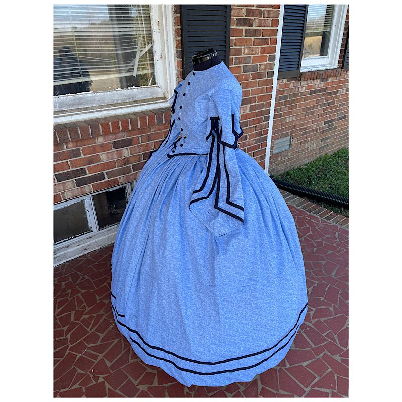 Baby Blue Tonal Vines with Navy Civil War Carriage Styled Dress 30