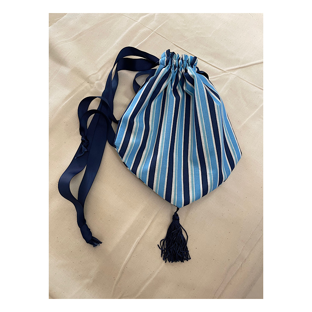 Blue striped Civil War Reticle/Victorian Purse w/Tassel