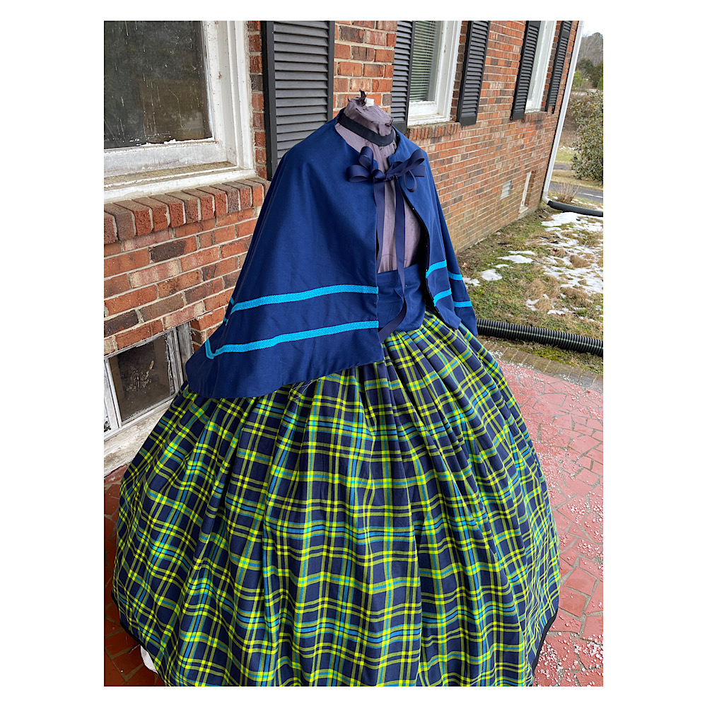 Bold Navy and Turquoise Flannel Plaid Civil War Dress