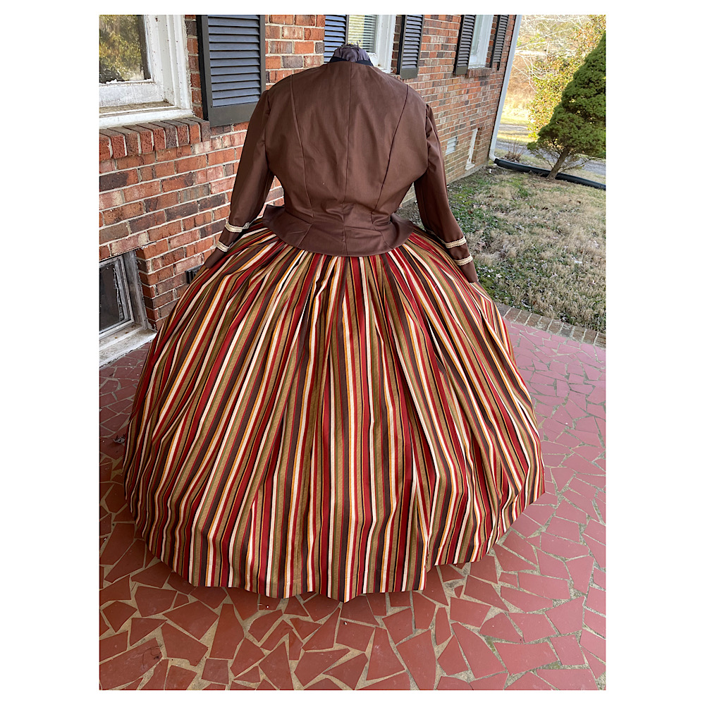 Brown Striped Cotton Civil War tea Gown/Day dress-40