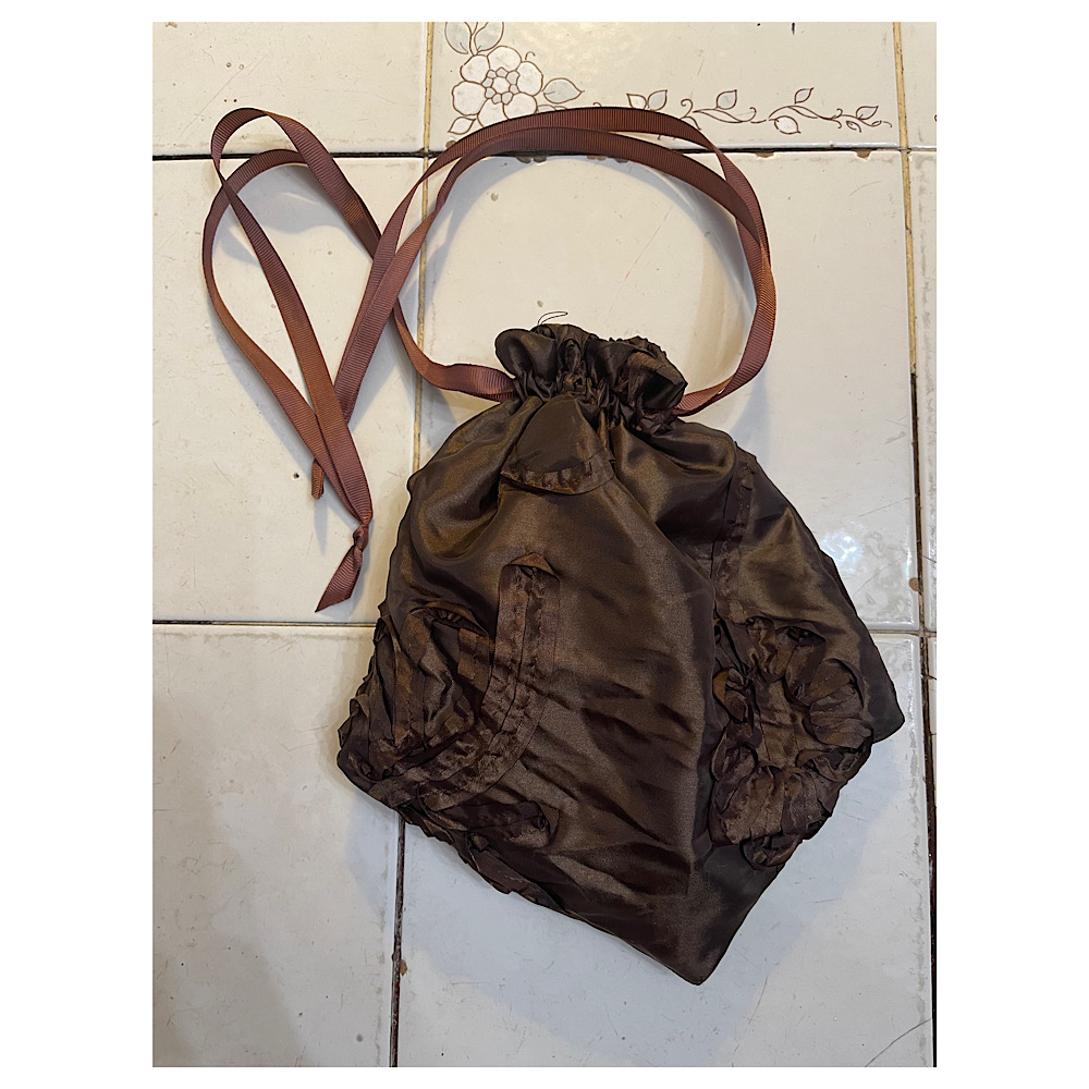 Chocolate Brown Ribbon Taffeta Civil War Reticule/Purse