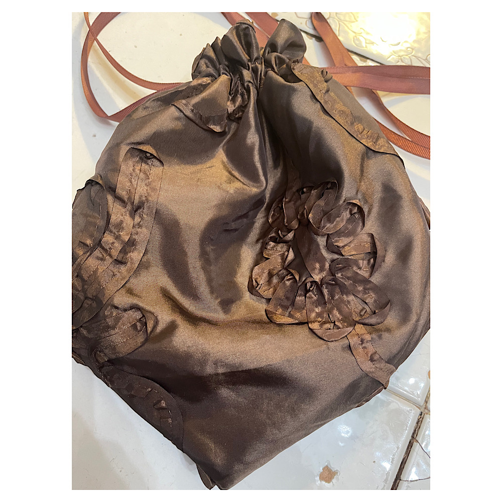 Chocolate Brown Ribbon Taffeta Civil War Reticule/Purse