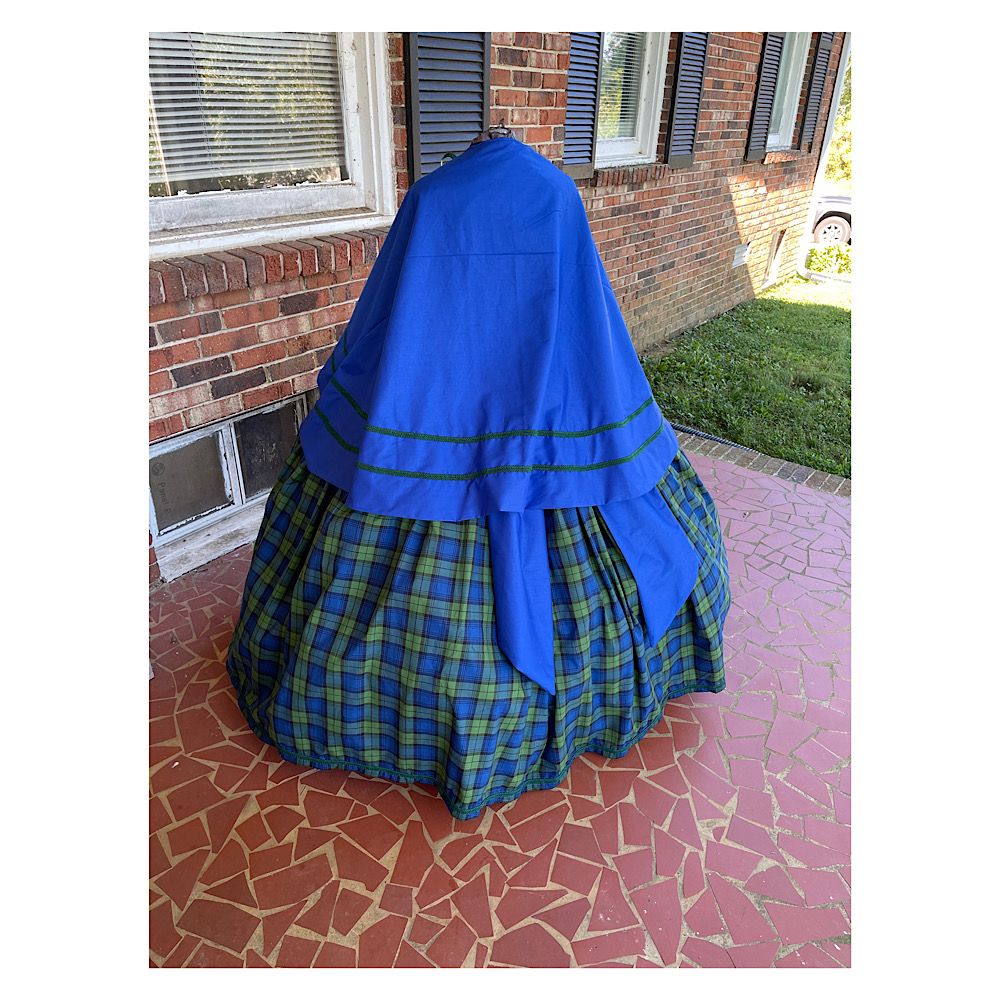 Dazzling Blue and Green Tartan Plaid Civil War Dress / Cape Set